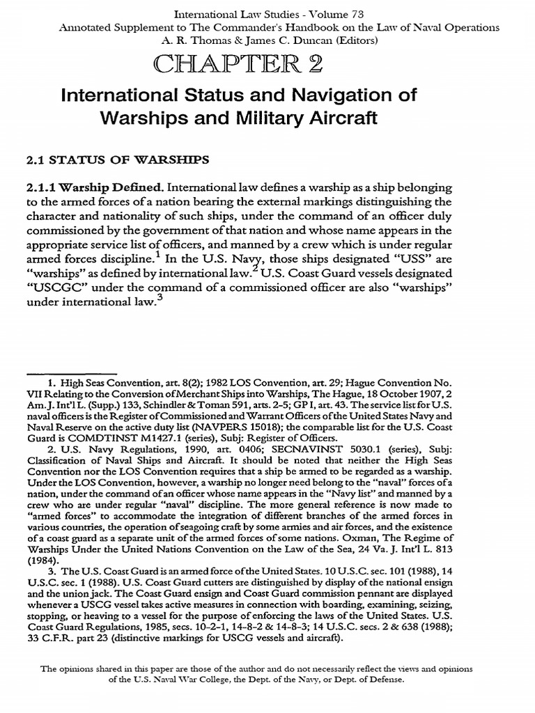 Chapter II_ International Status and Navigation of Warships and M | PDF ...