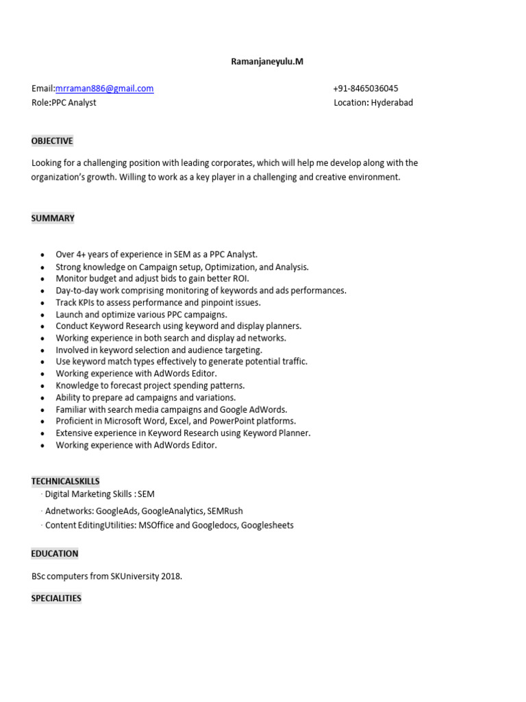 PPC Analyst Resume Overview | PDF | Search Engine Marketing | Digital ...