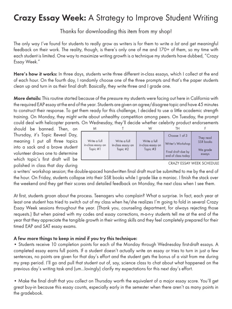 Crazy Essay Week for Student Writers | PDF | Experience | Reality ...