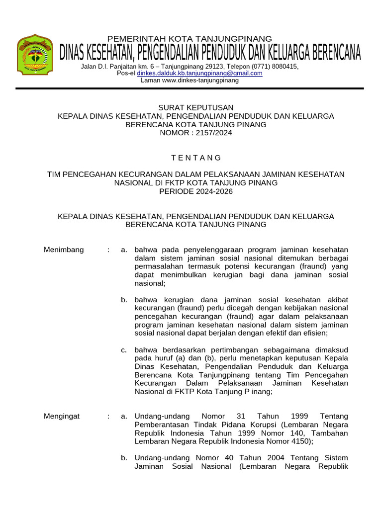 SK Tim Kecurangan Dalam JKN | PDF
