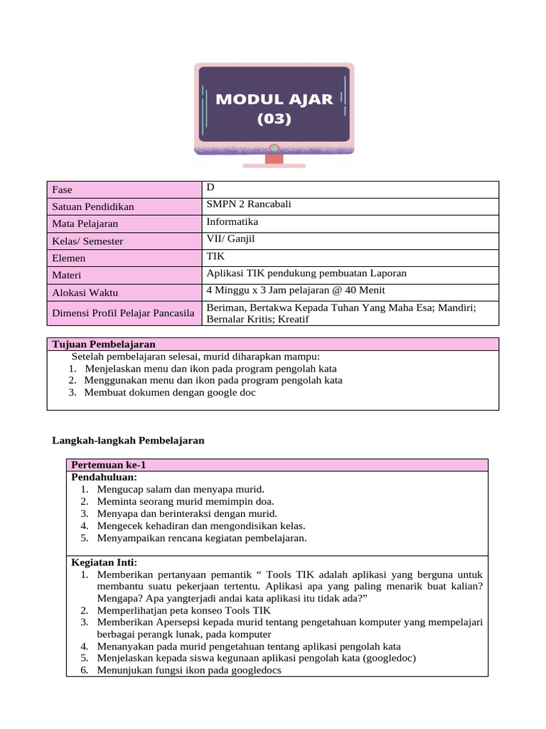 Modul Ajar Informatika Ganjil | PDF