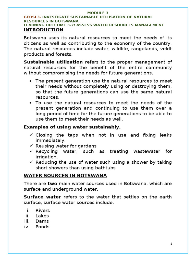 Sustainable Water Management in Botswana | PDF | Water | Groundwater