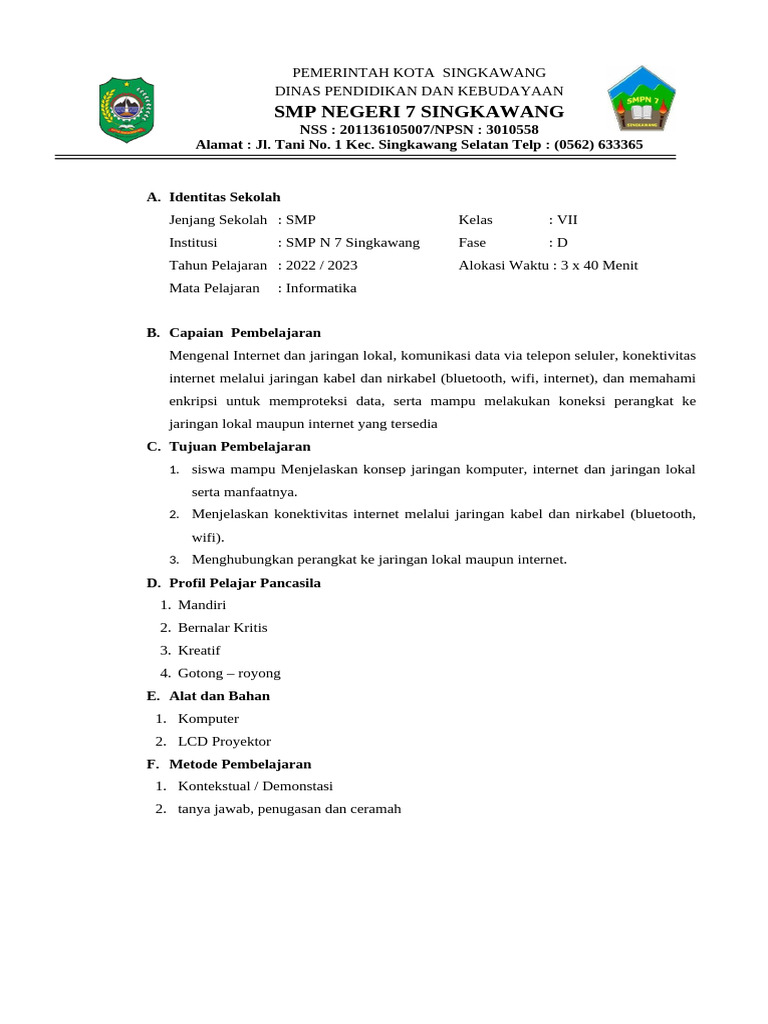 Modul Ajar Jaringan Komputer Dan Internet | PDF