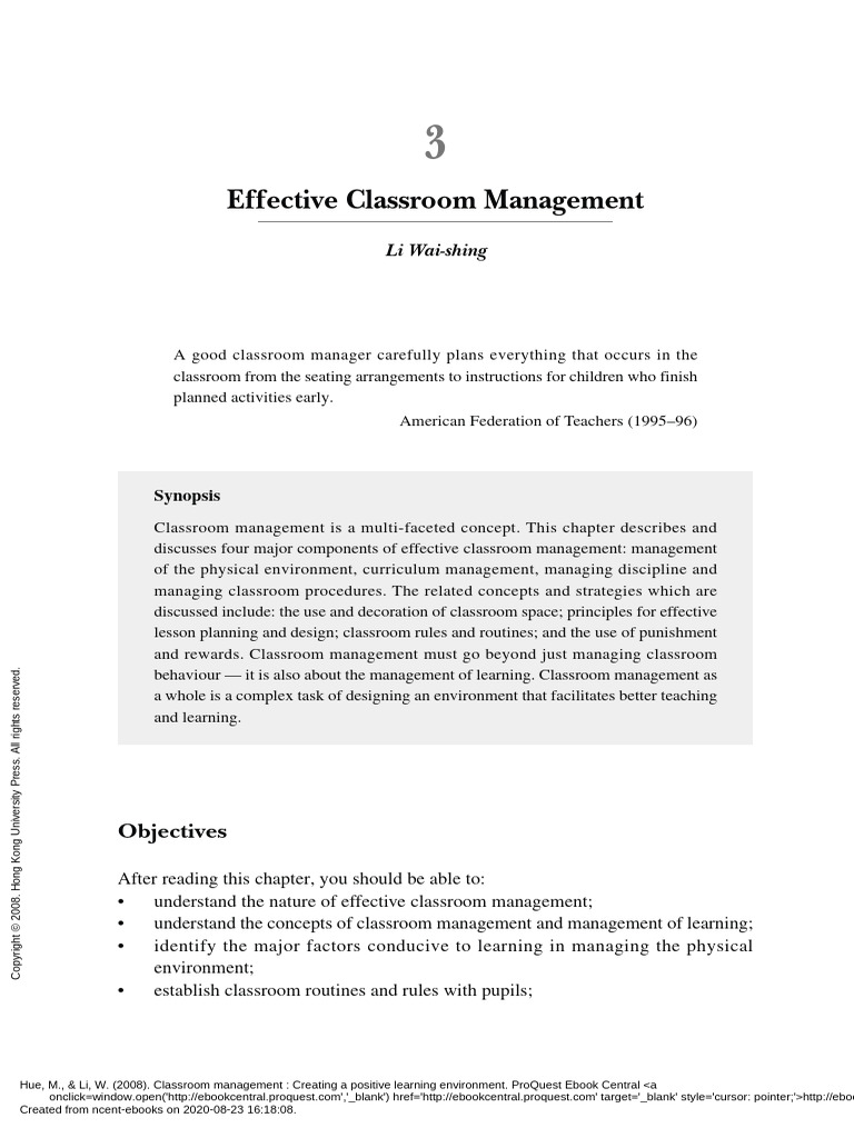 Classroom Management Creating A Positive Learning ... - (3 - Effective Classroom Management ...