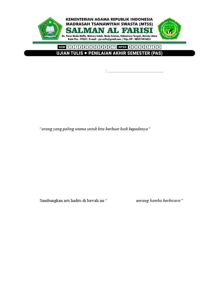 File UJIAN HADITS | PDF