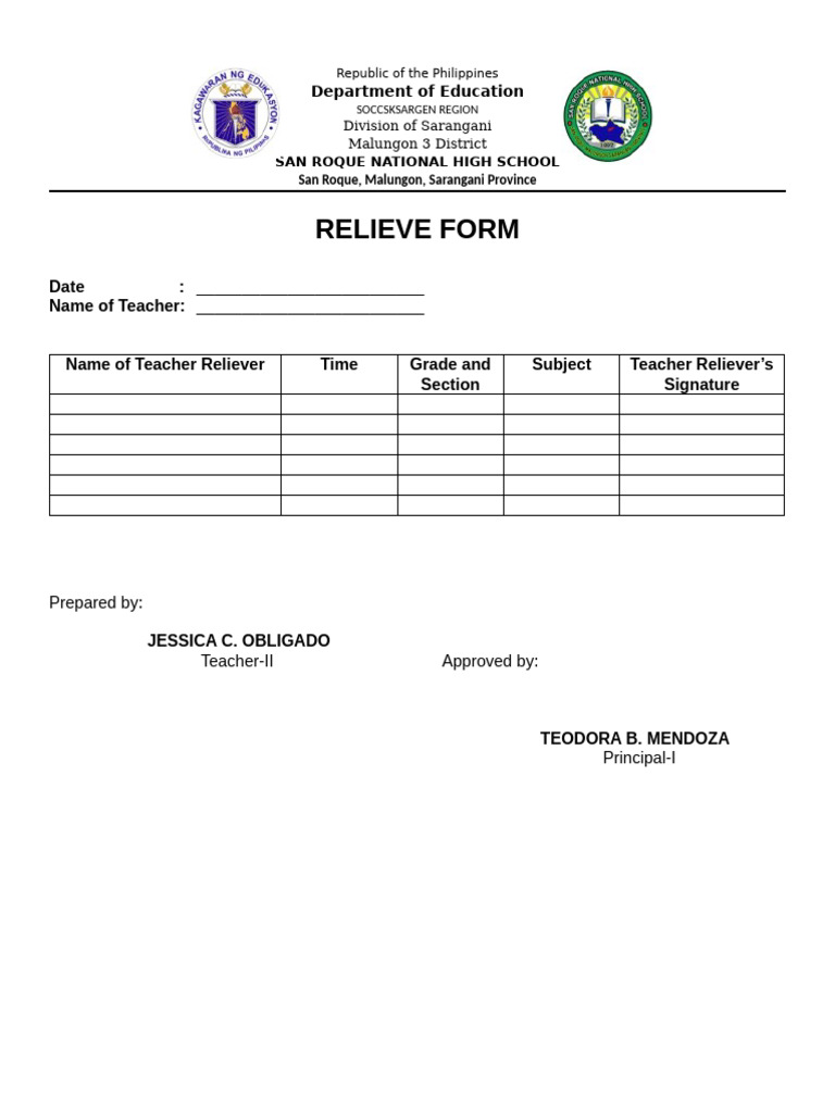 RELIEVE-FORM-TEACHER-ABSENT | PDF