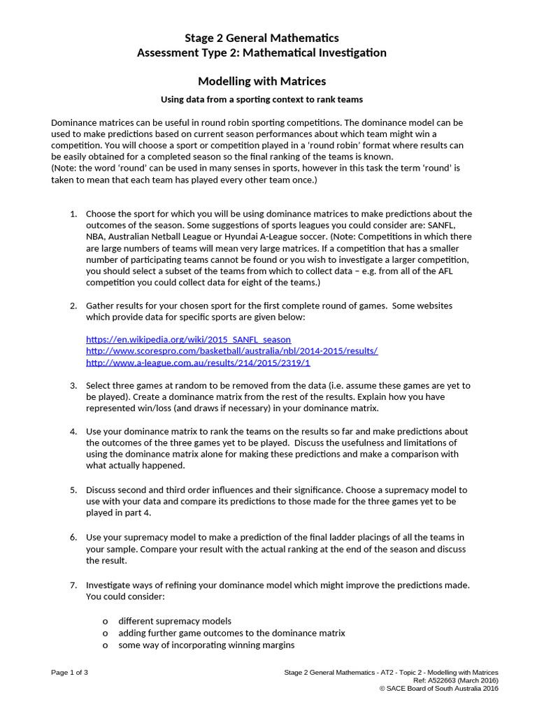 Topic 2 - Dominance Matrices | PDF | Mathematics | Matrix (Mathematics)