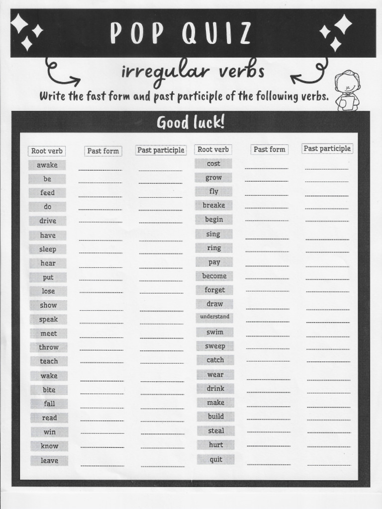 Pop Quiz Irregular Verbs | PDF