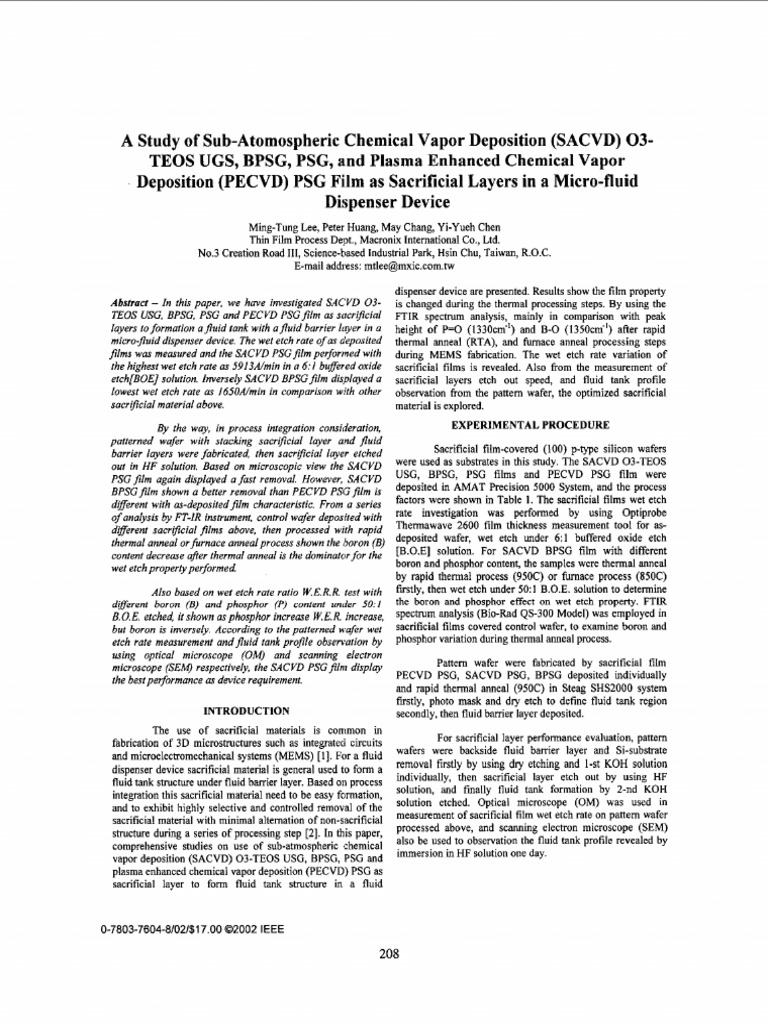 A study of sub-atmospheric chemical vapor deposition (SACVD) O3-TEOS ...