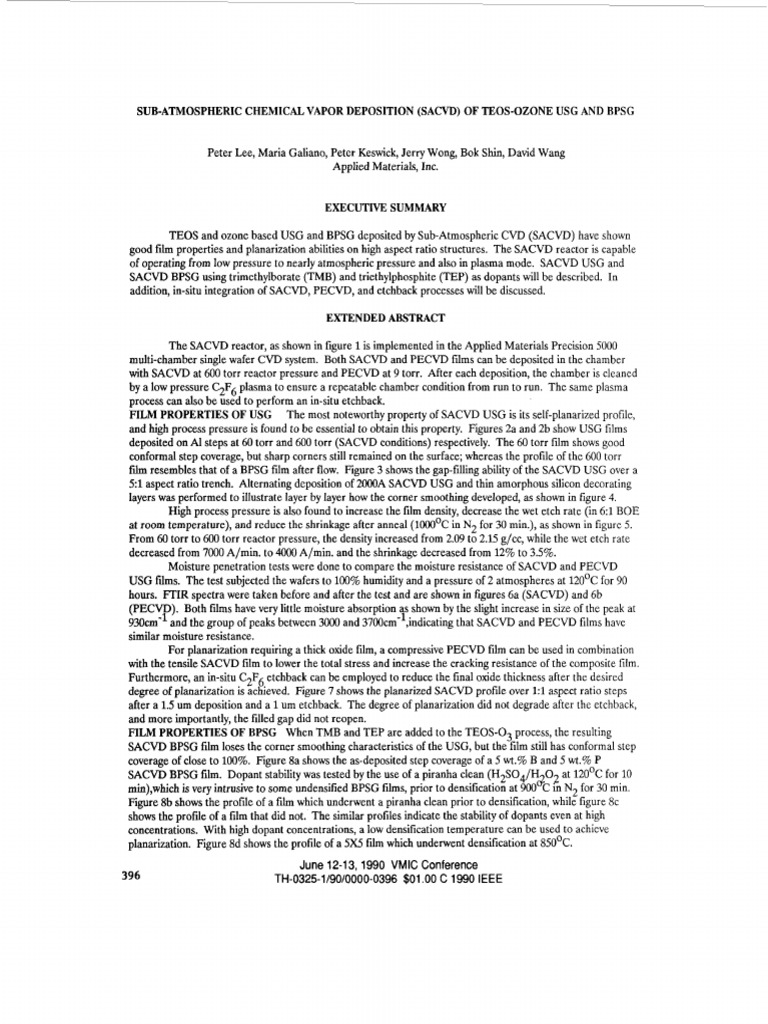 SACVD of TEOS-Ozone USG and BPSG | PDF | Chemical Vapor Deposition ...