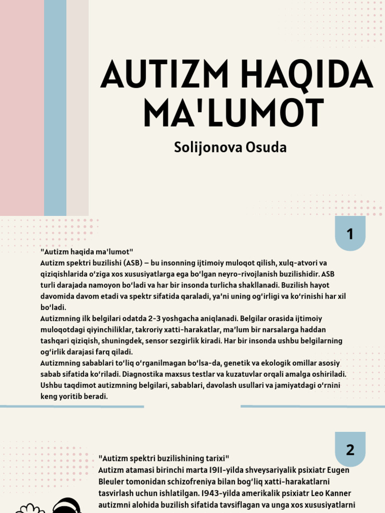 Autizm Haqida Ma'lumot | PDF