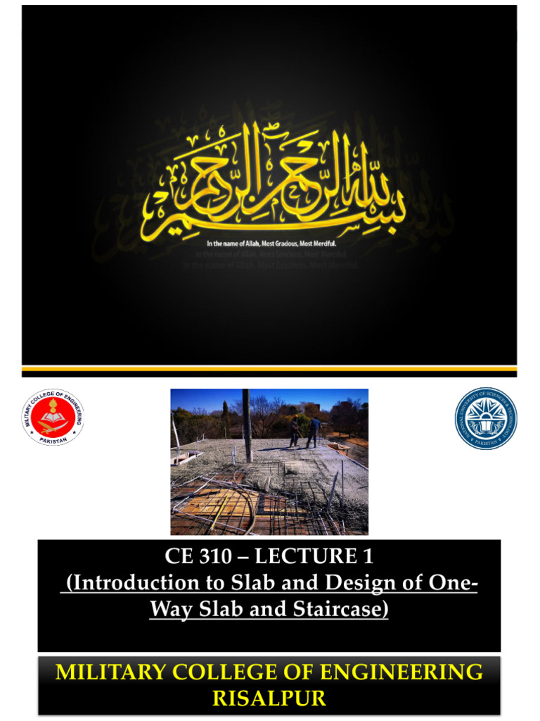 CE 310 - Lec 1 Design of Slabs - One Way Slab | PDF | Stairs | Bending