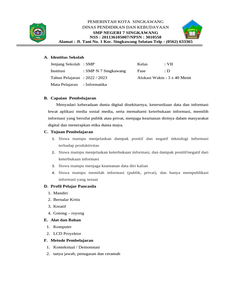 Modul Ajar Dampak Sosial Informatika 2 | PDF