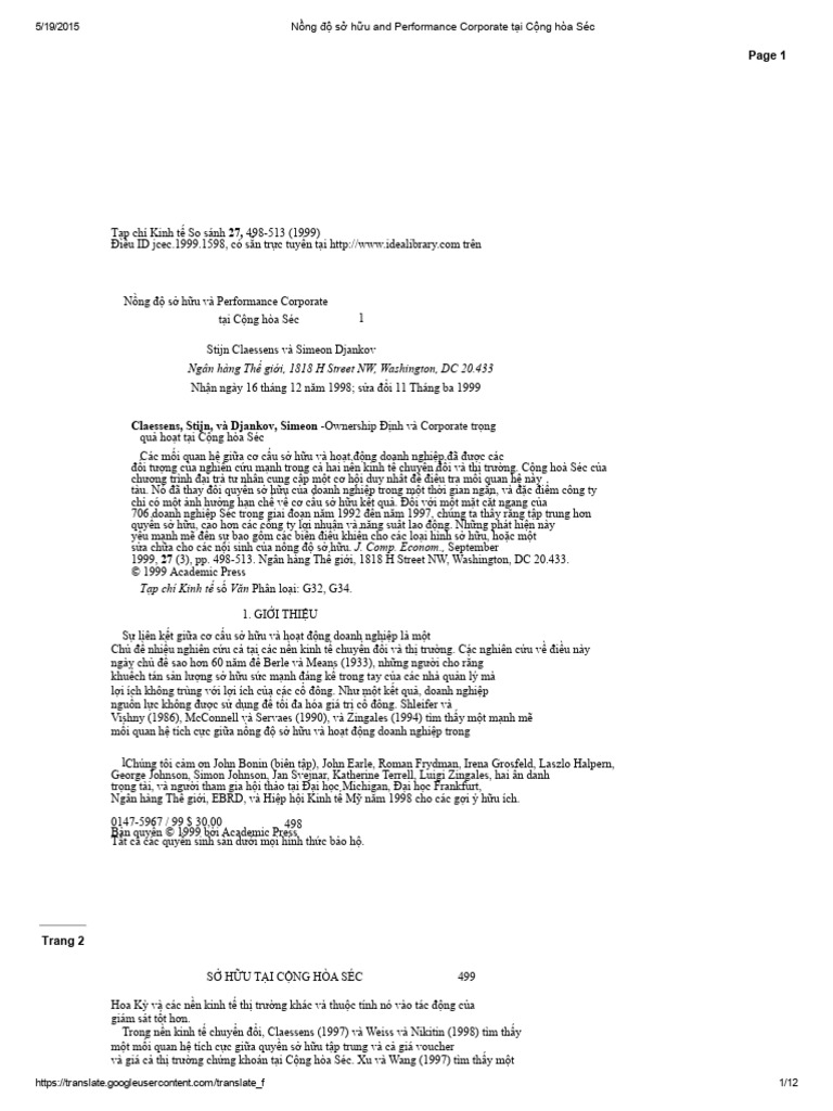 Claesses and Djankov (1999) Dich | PDF