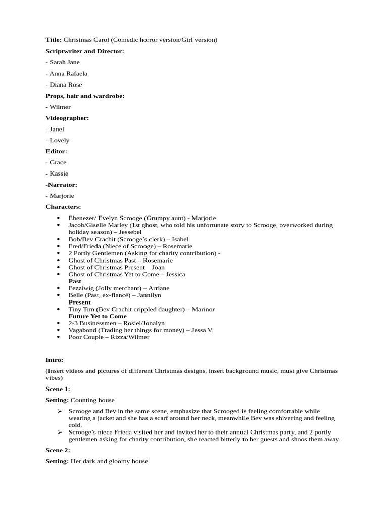 Short Film Script Christmas Carol | PDF | Ebenezer Scrooge | A ...