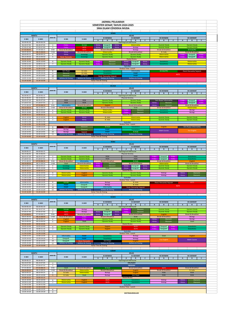 Jadwal Pelajaran Sem Genap 2024-2025 | PDF