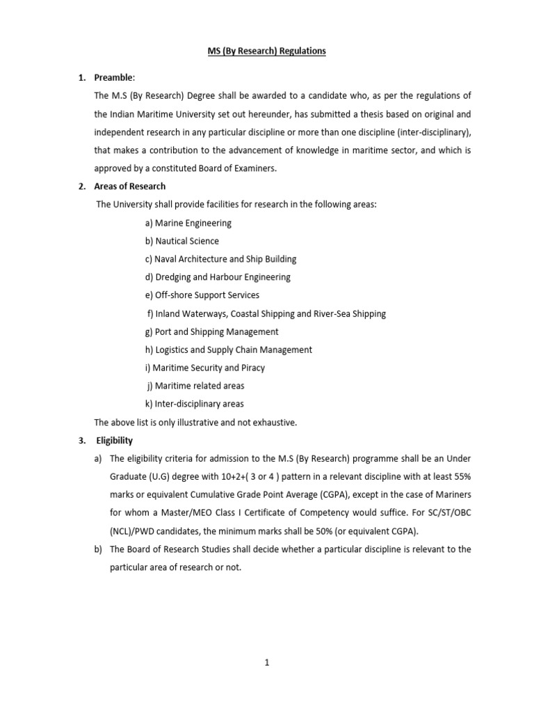 M.S (By Research) Regulations Overview | PDF | Thesis