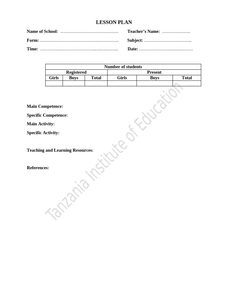 Lesson Plan Template by TIE | PDF