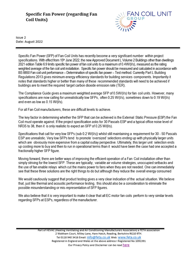 Specific Fan Power (regarding Fan Coil Units)_Aug 2022 | PDF | Inductor