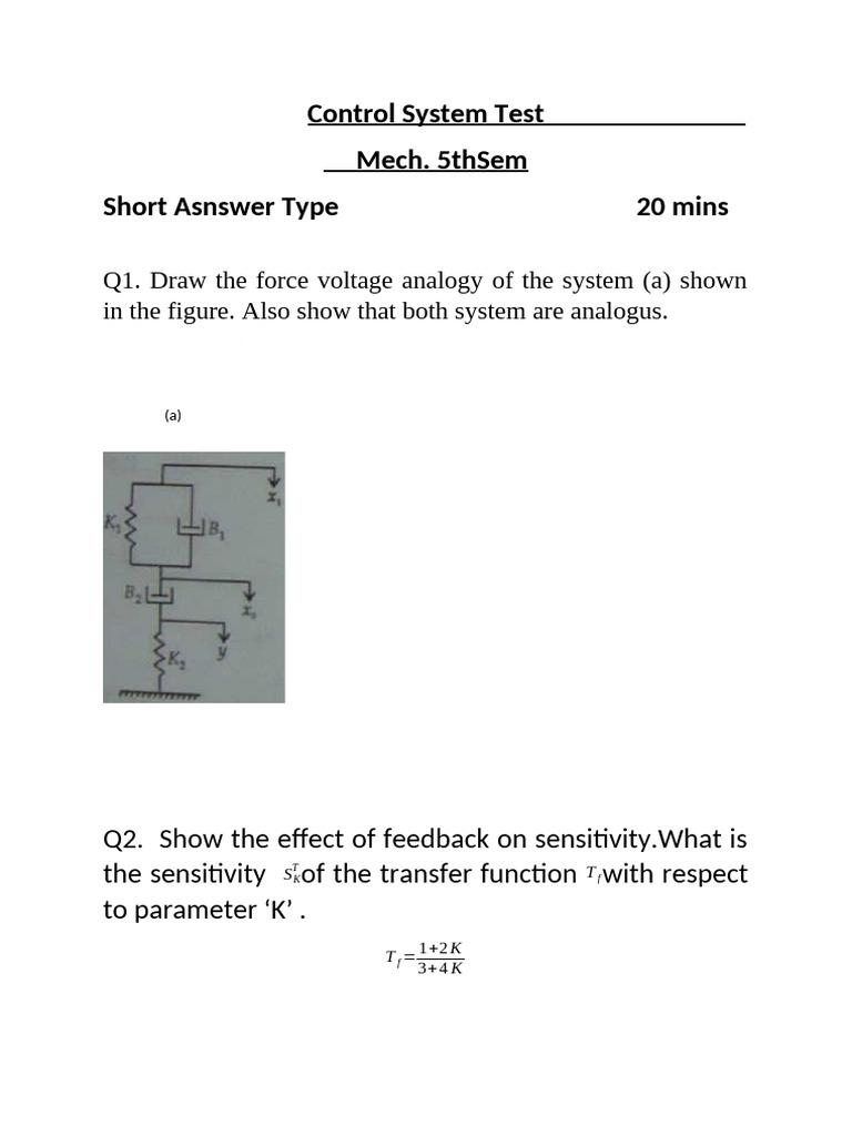 Control System Short Answer Test | PDF