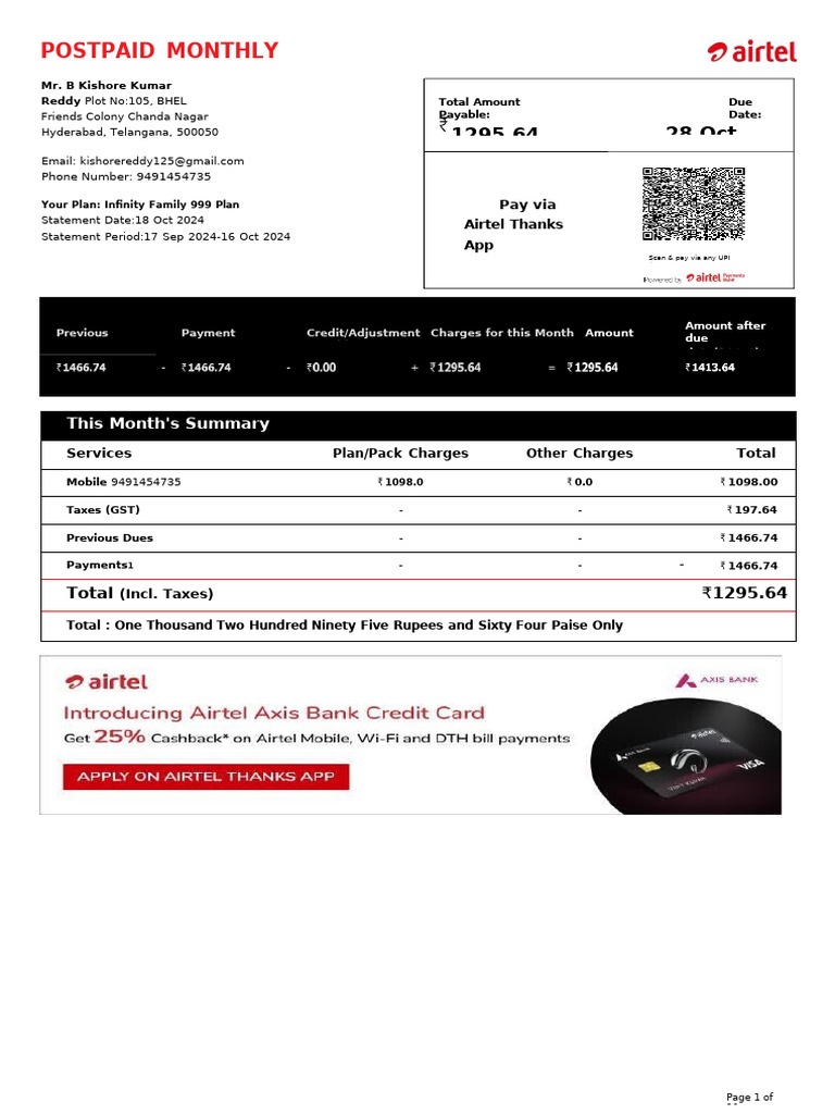 Oct-23 Mobile Bill | PDF | Credit Card | Payments