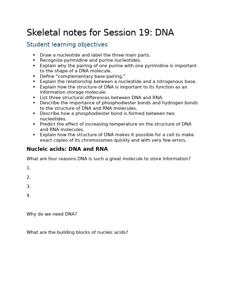 Skeletal Notes For Session 19 DNA | PDF