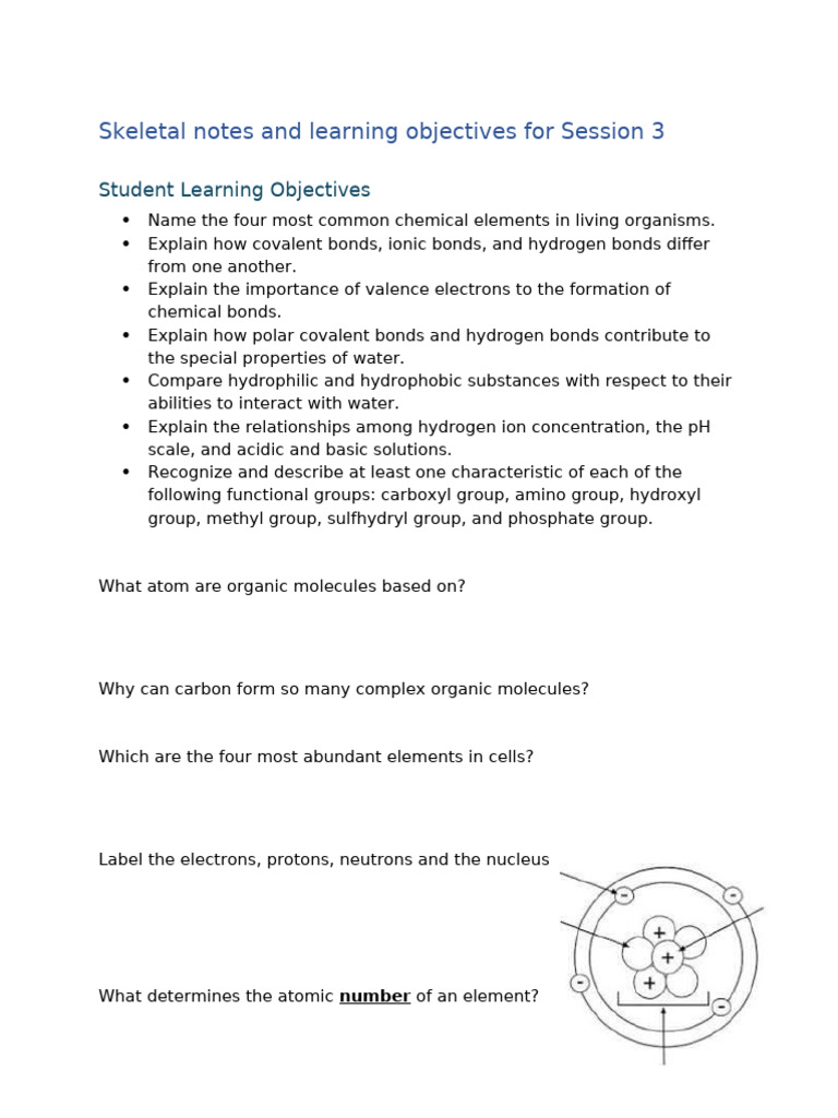 Skeletal Notes and Learning Objectives For Session 03 | PDF | Chemical ...