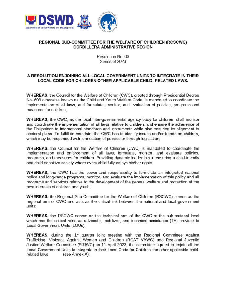 LCC RSCWC Adopting New Laws On The LCC | PDF | Human Trafficking | Justice