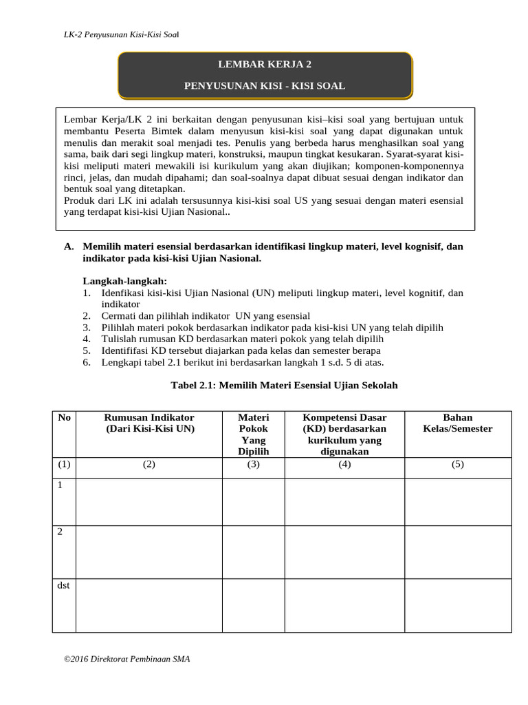 Lampiran 3 LK Penyusunan Kisi-Kisi Soal - Rev | PDF