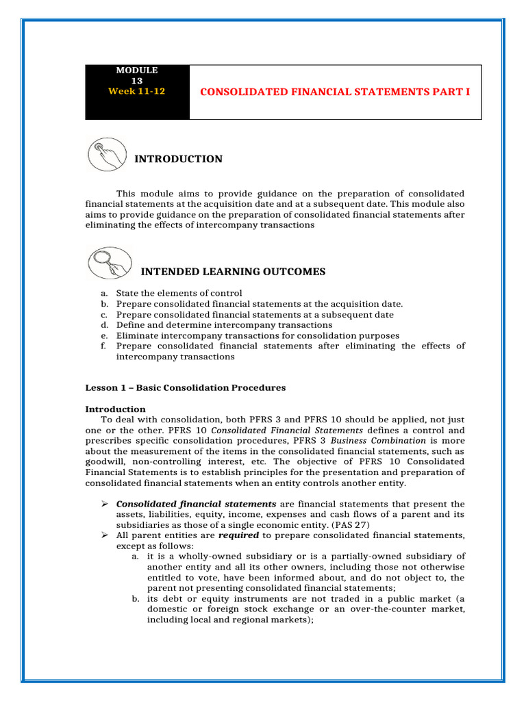 Module 13 Consolidated Fs Part I | PDF | Equity (Finance ...