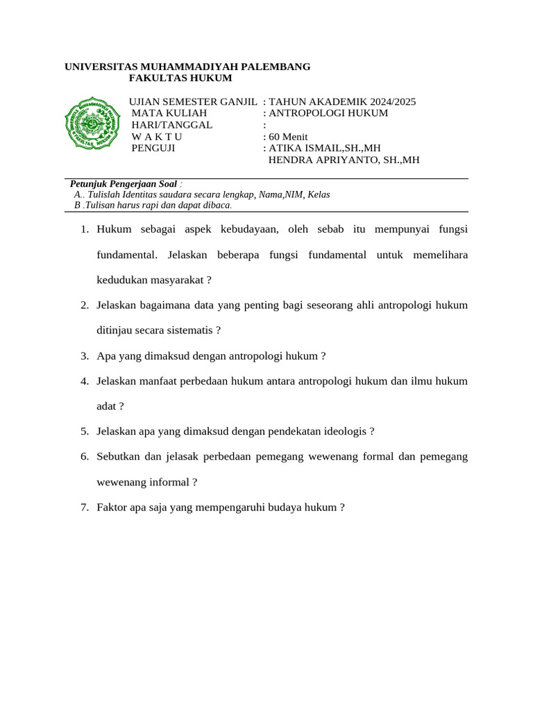 Form Naskah Soal Ujian Akhir Semester | PDF