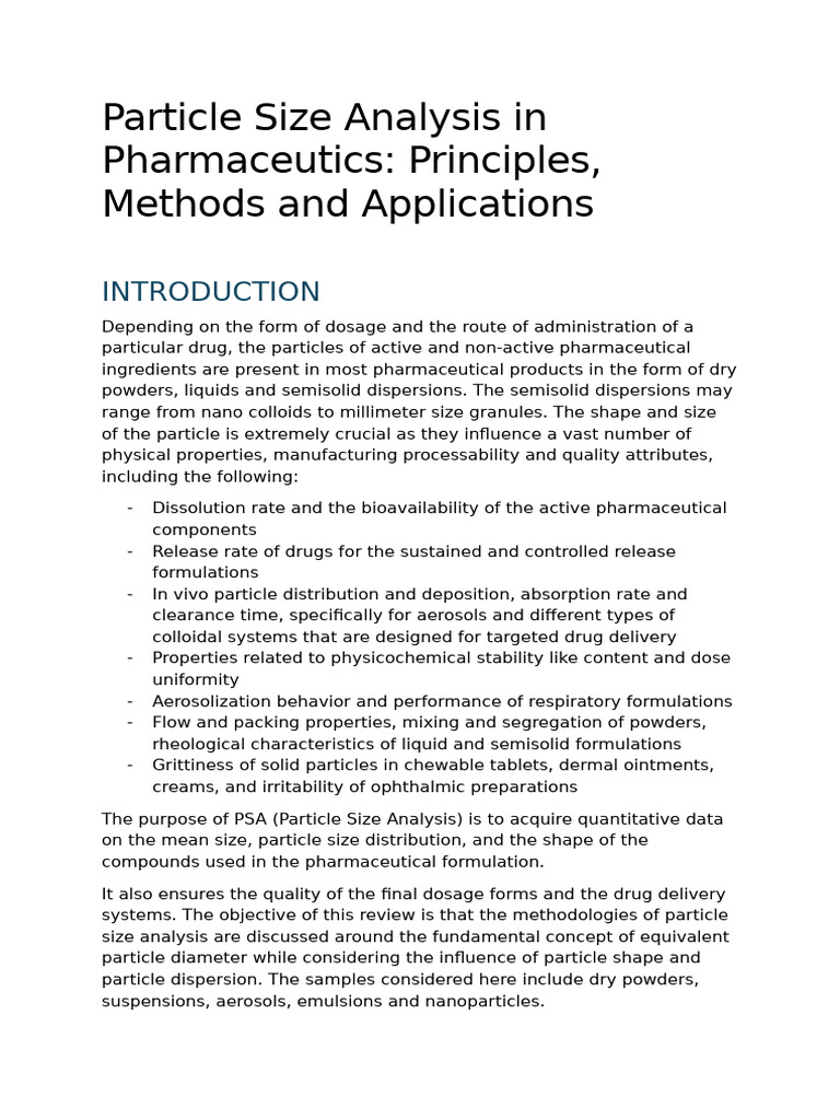 Particle Size Analysis in Pharmaceutics Interpretation | PDF | Pharmaceutical Formulation | Aerosol