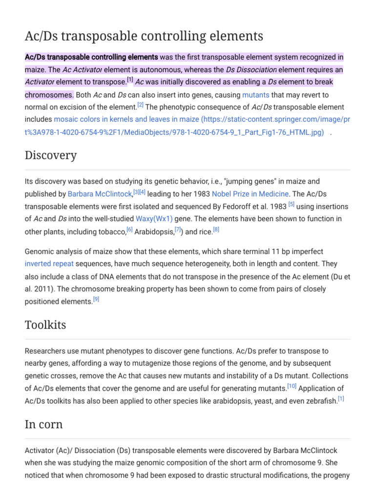 Ac - Ds Transposable Controlling Elements - Wikipedia | PDF | Biochemistry | Chemistry