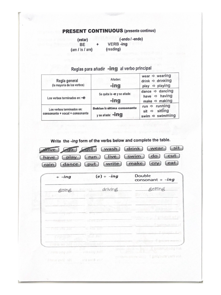 Present Continuous (Presente Continuo) | PDF