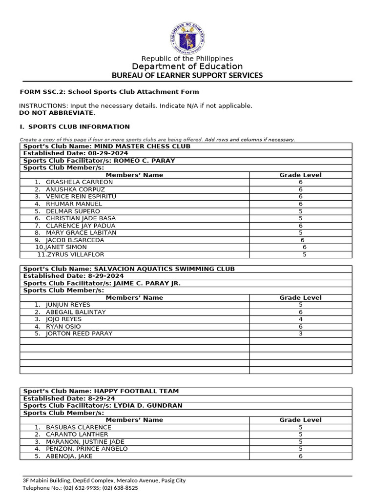 102998-SES-FORM-SSC.2-SPORTS CLUB (1) | PDF