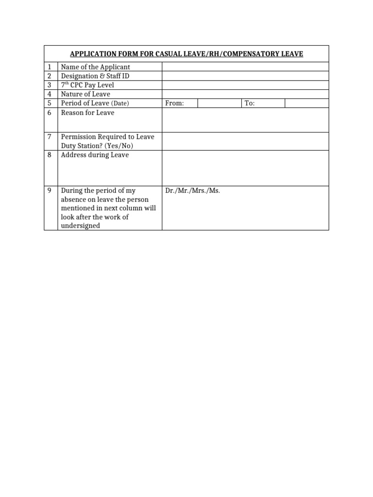 Staff Leave Application Form | PDF