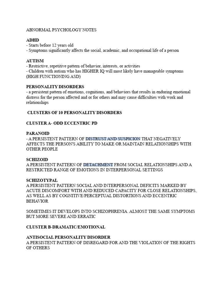 Abnormal Psychology & Disorders Notes | PDF