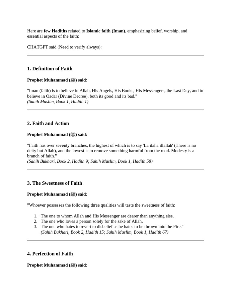 Key Hadiths on Islamic Faith (Iman) | PDF | Hadith | God In Islam