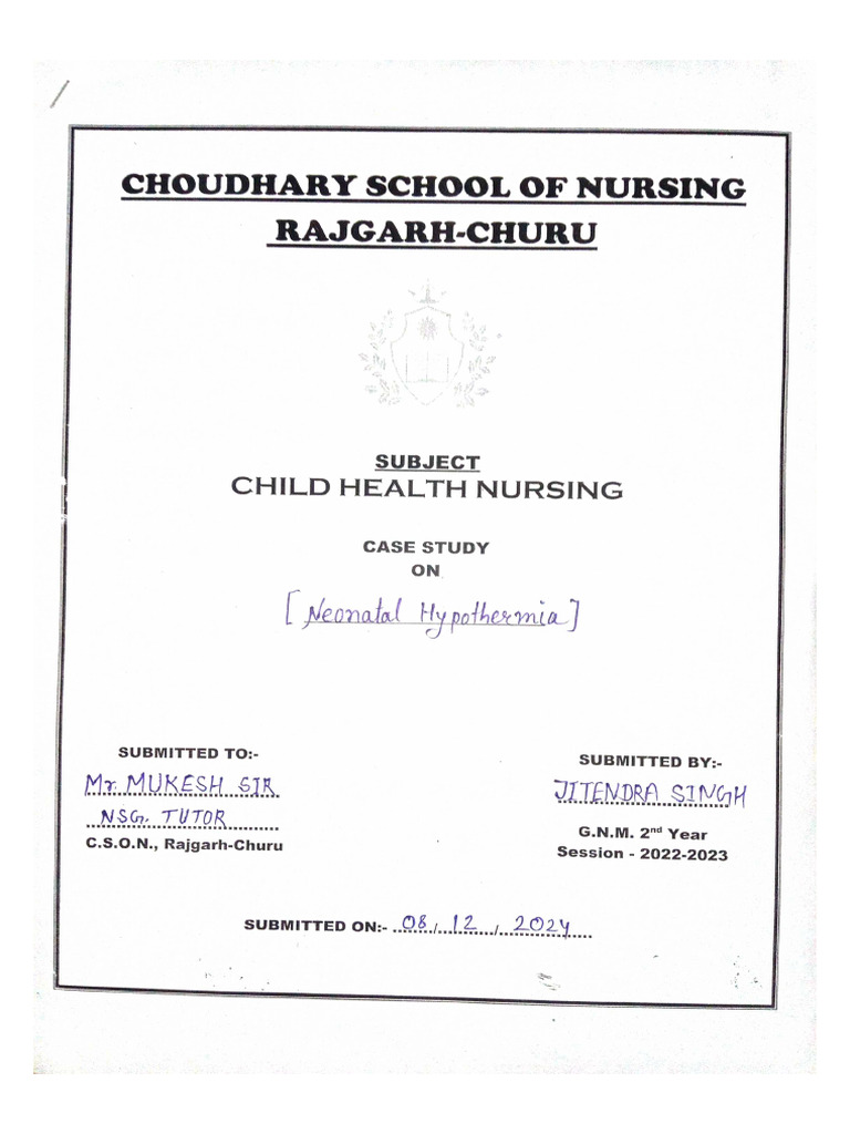 Case Study On Neonatal Hypothermia | PDF