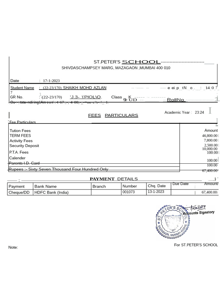 St Peter's Payment Receipt | PDF | Personal Finance | Services (Economics)
