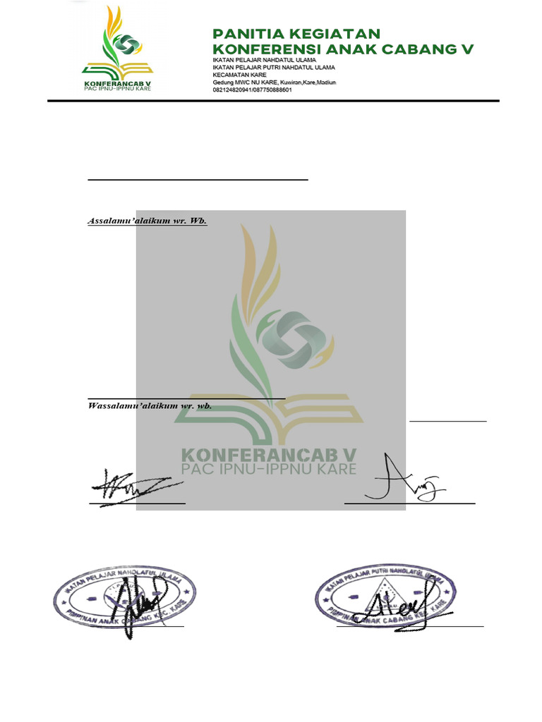 Surat Pemberitahuan Rekan Rekanita Pac Kare Konferancab Kare | PDF