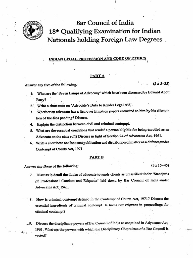 Paper-VI-Indian Legal Profession and Code of Ethics 24.12.2022 | PDF