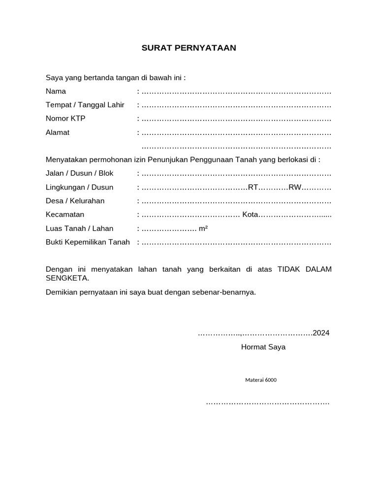 SURAT PERNYATAAN Permohonan | PDF