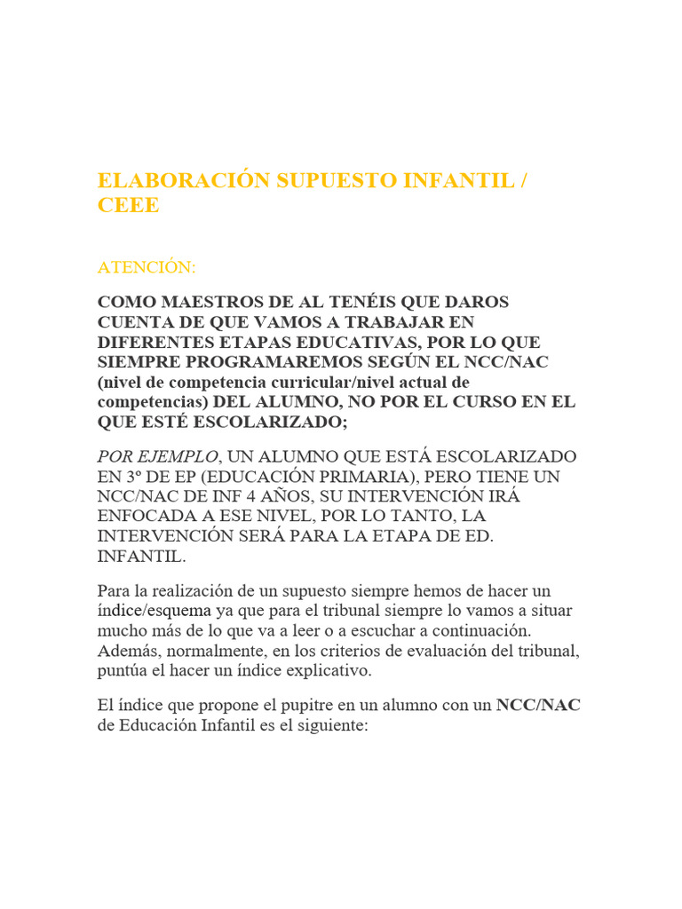 Supuesto Infantil :ceee | PDF | Evaluación | Aprendizaje