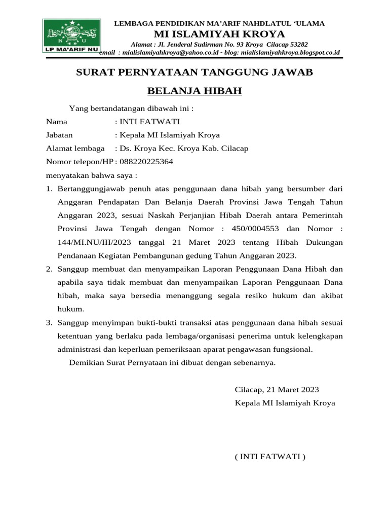 SURAT PERNYATAAN TANGGUNG JAWAB | PDF