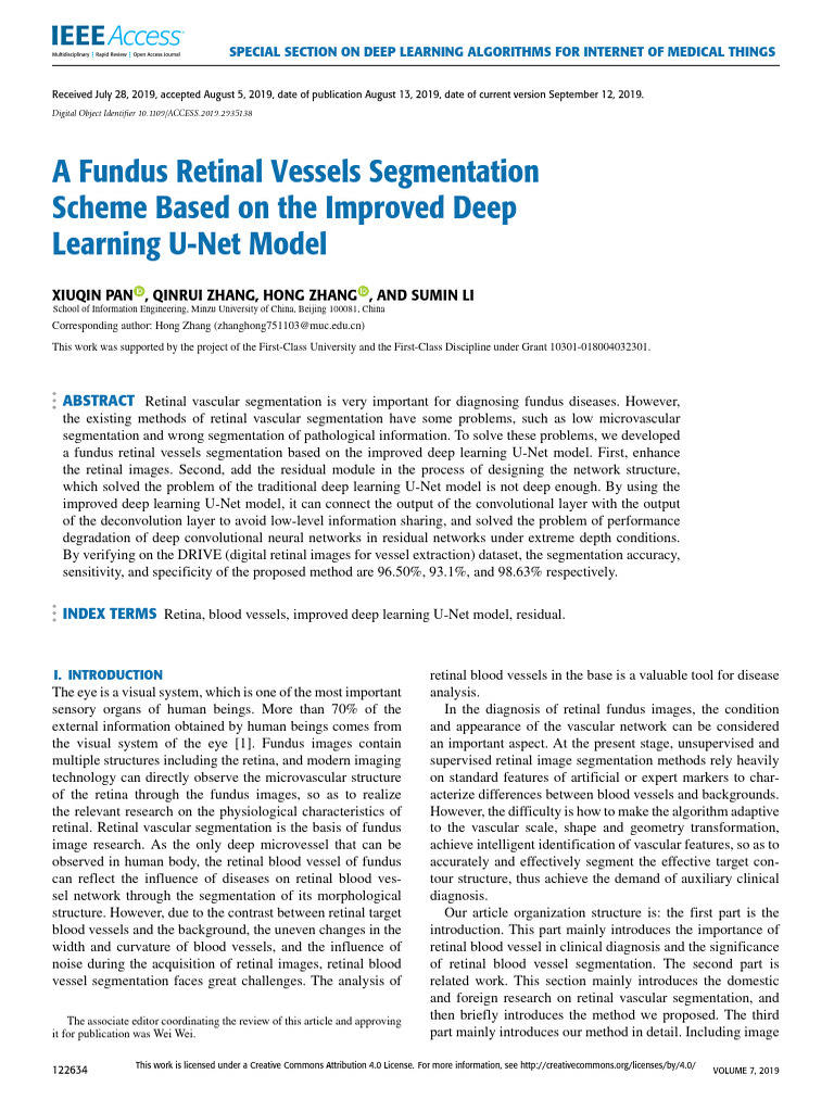 A Fundus Retinal Vessels Segmentation Scheme Based On The Improved Deep Learning U-Net Model ...