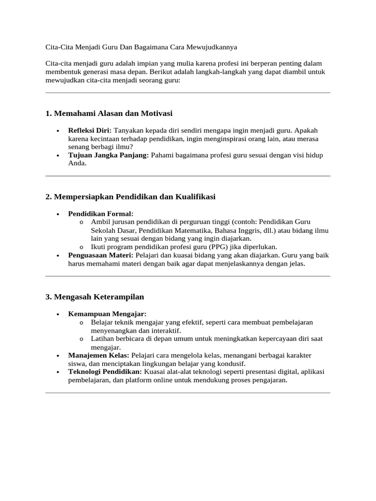 Cita-Cita Menjadi Guru Dan Bagaimana Cara Mewujudkannya | PDF