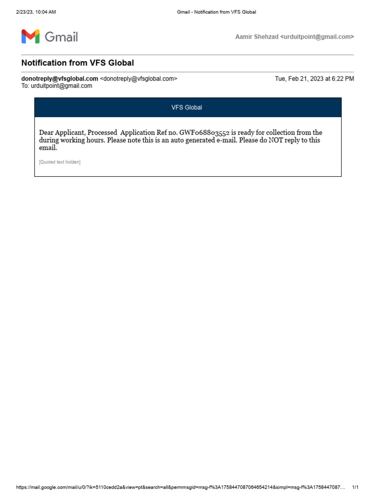 Notification From VFS Global | PDF