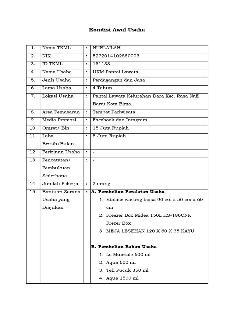 Profil Usaha UKM Pantai Lawata | PDF