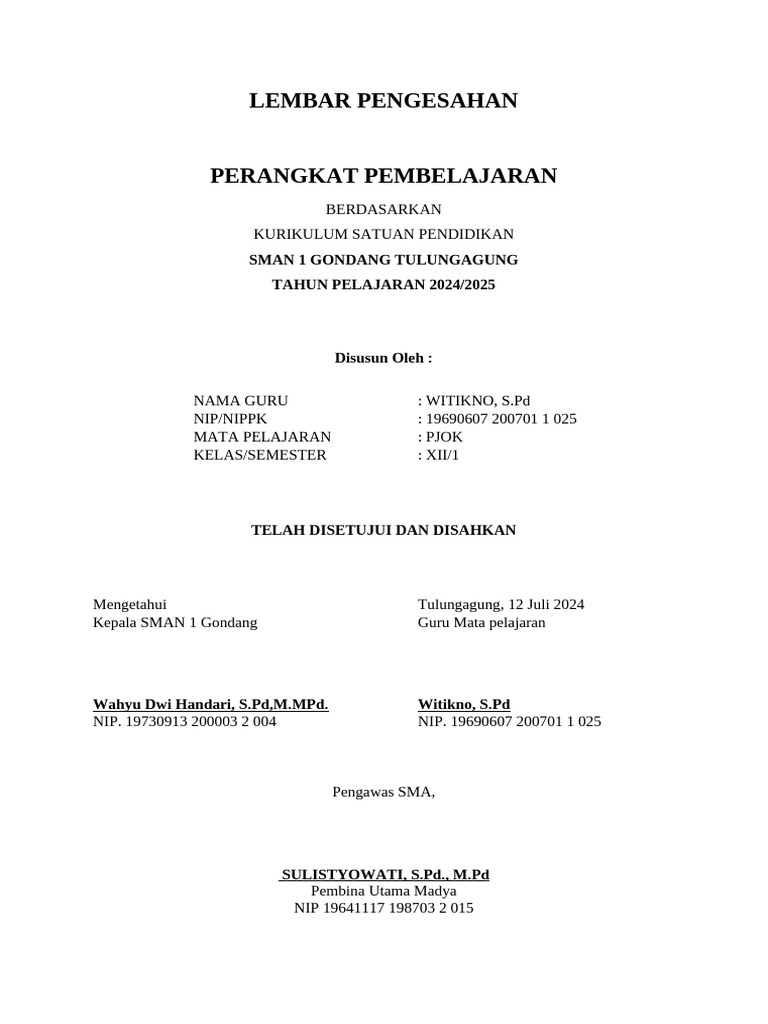 Lembar Pengesahan Perangkat Pembelajaran | PDF